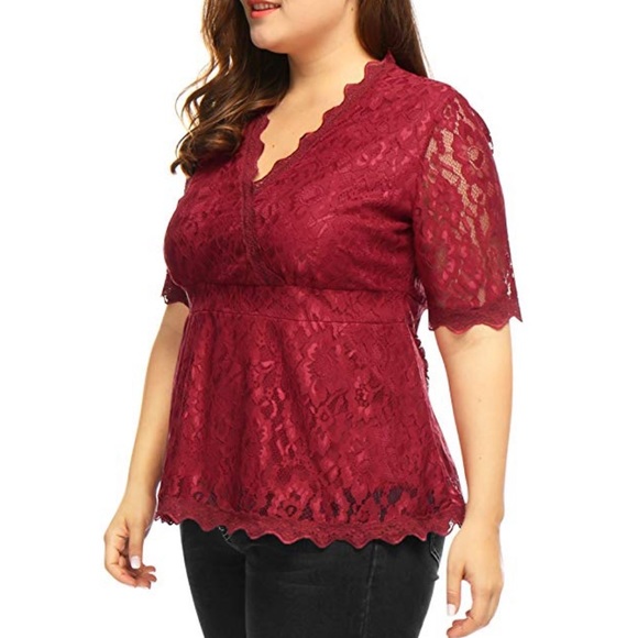 Boutique | Tops | Plus Size Red Floral Short Sleeves V Neck Blouse ...